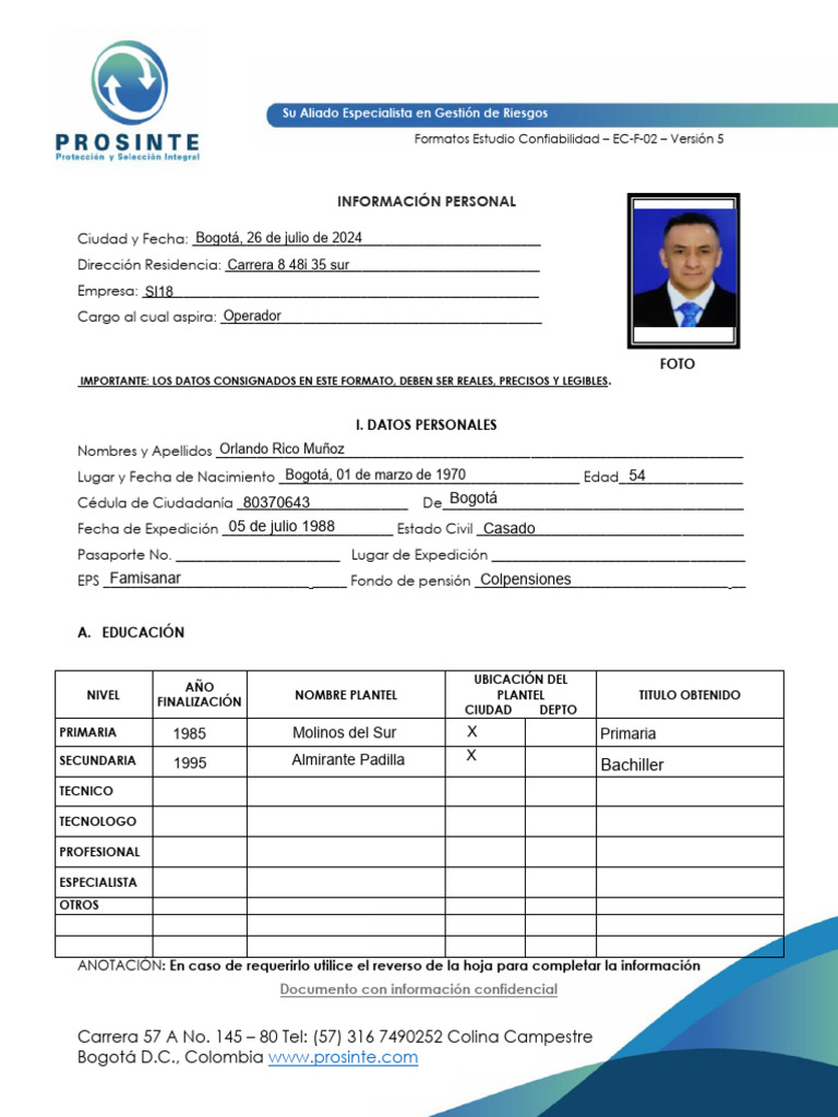 EC-F-02 Formato de Información Personal V5 | PDF | Bogotá | Gobierno