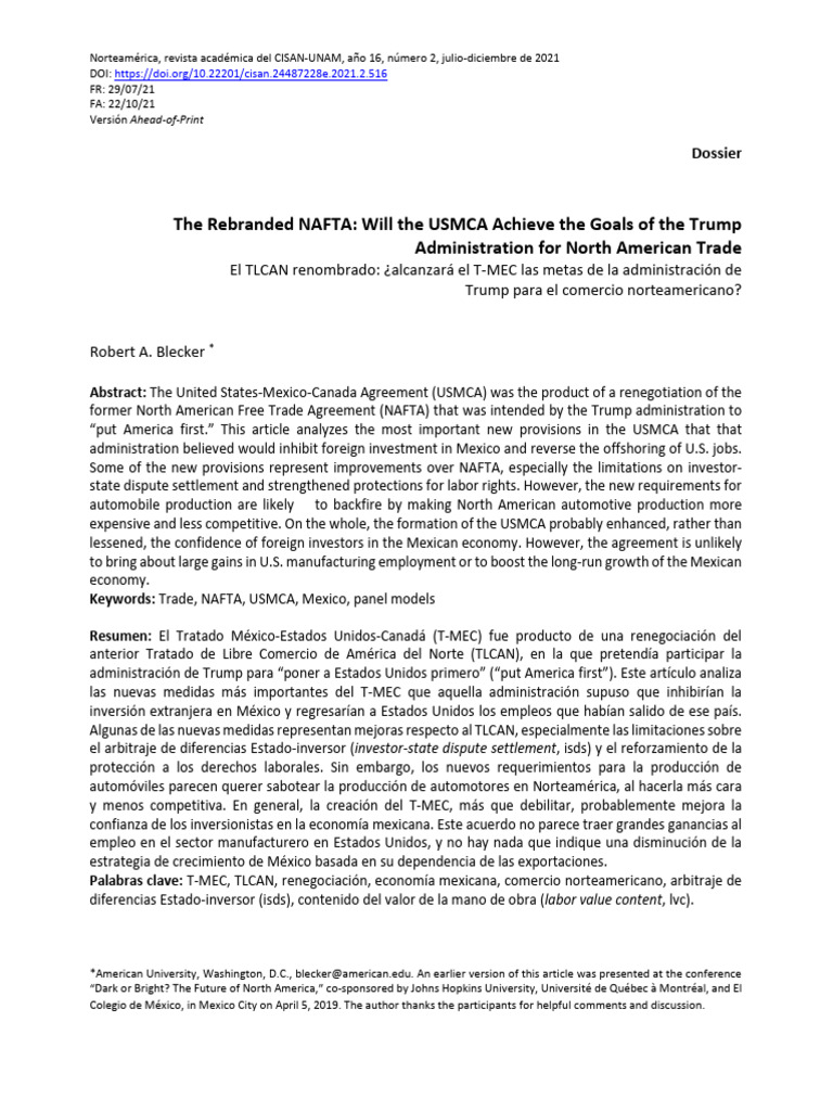 Trump Goals | PDF | North American Free Trade Agreement | Economies