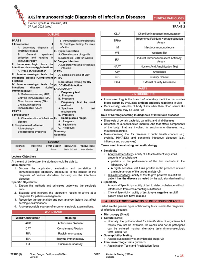 (CPT) 3.02 Immunoserologic Diagnosis of Infectious Diseases - Dr ...