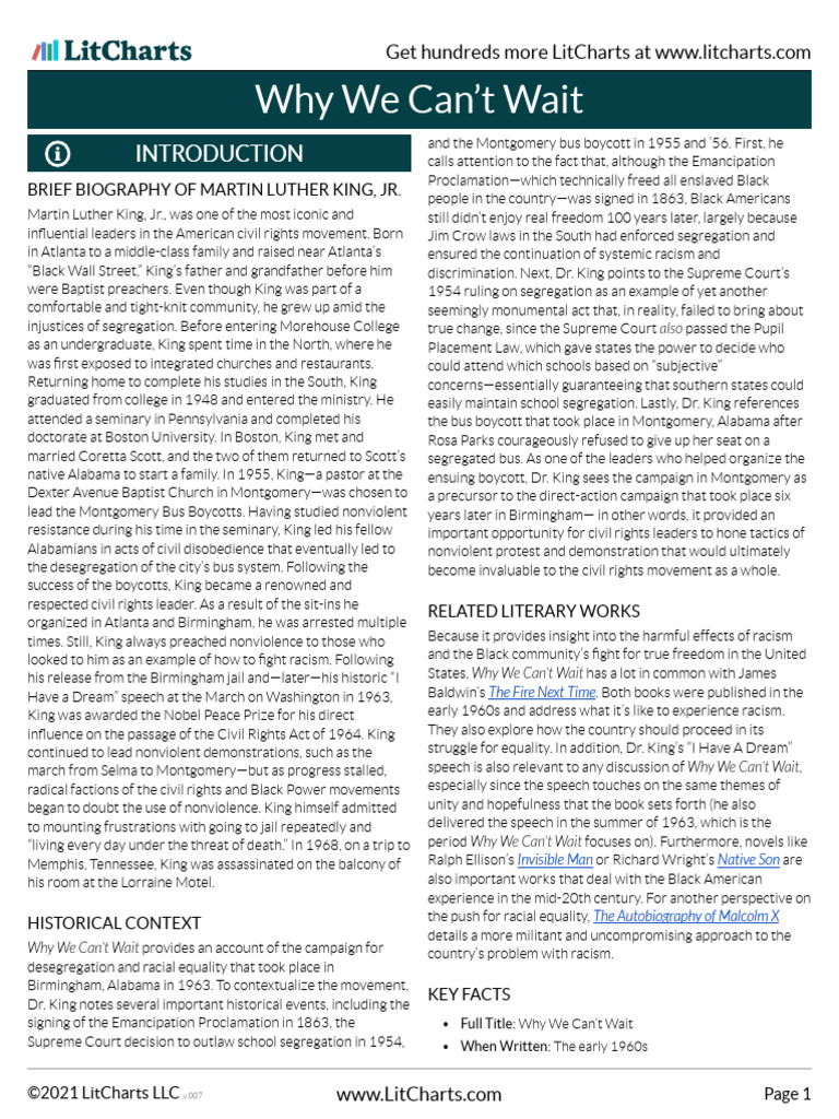 Why We Can T Wait LitChart | PDF | Martin Luther King Jr. | Racial ...