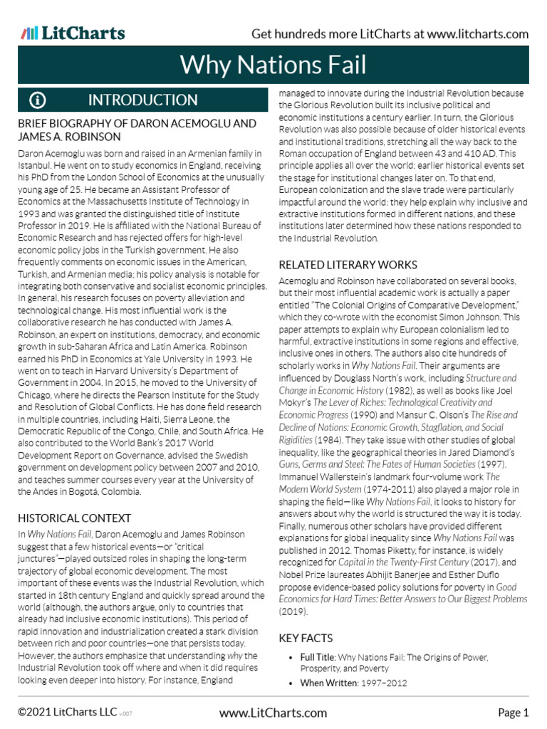 Why Nations Fail LitChart | PDF | Institution | Economic Growth