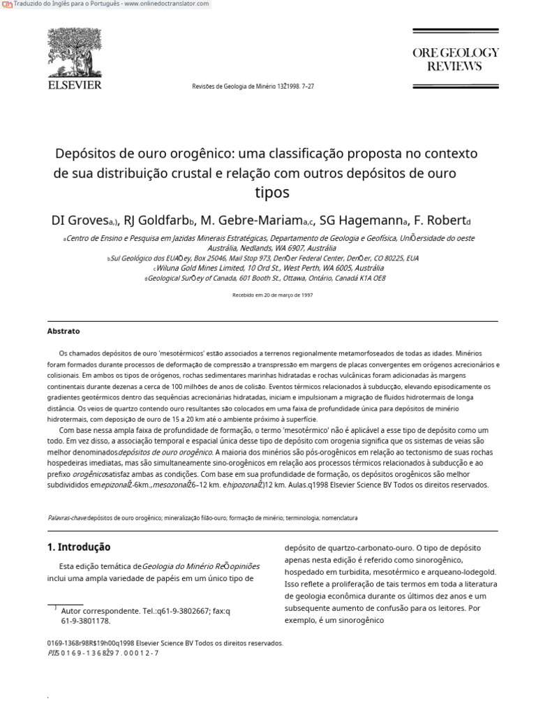 Artigo 1 - 1998 Groves Et Al - Orogenic Gold Deposits A Proposed ...