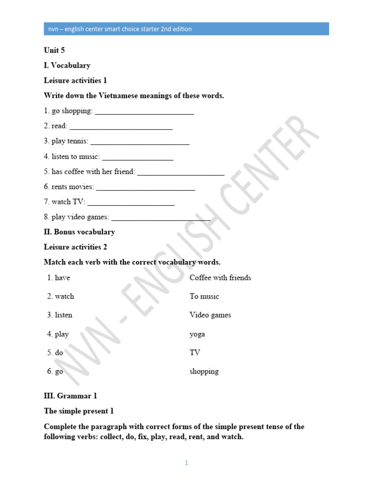 Simple Present Tense and Leisure Activities | PDF | Grammar | Language ...