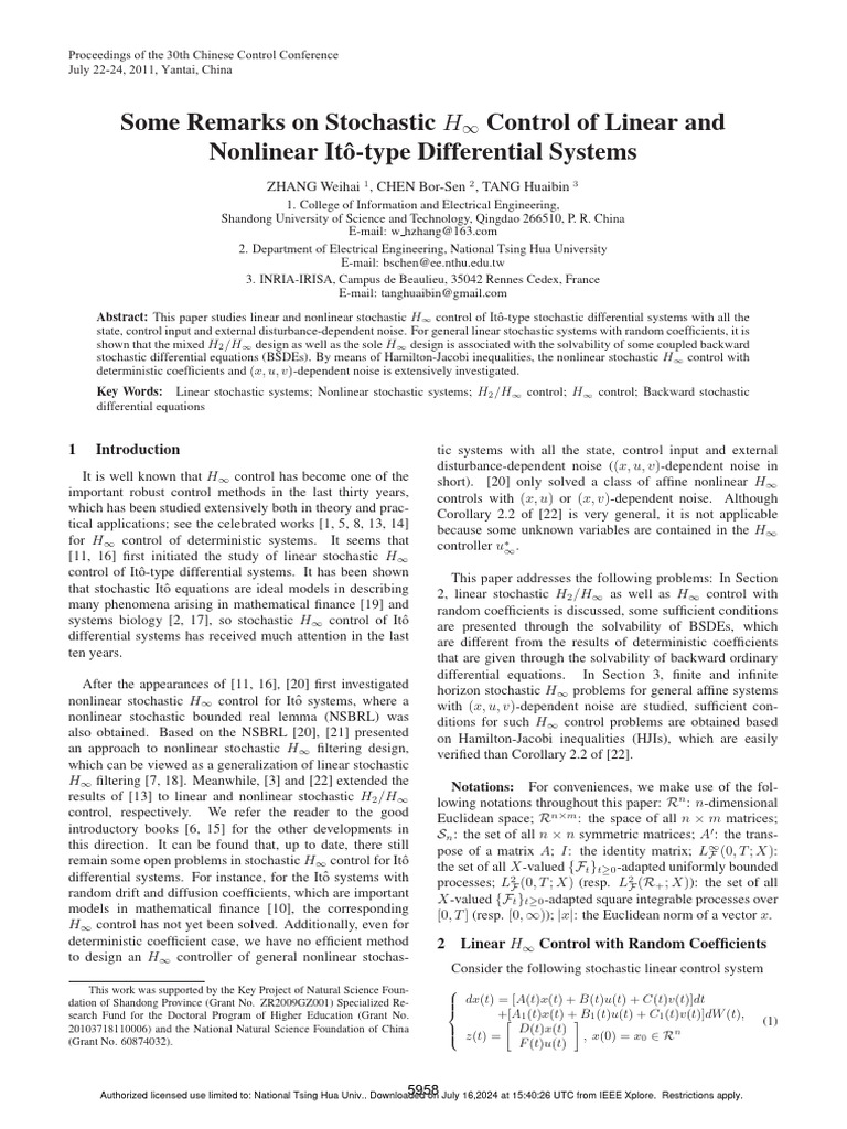 Some Remarks On Stochastic H Control Of Linear And Nonlinear It Type
