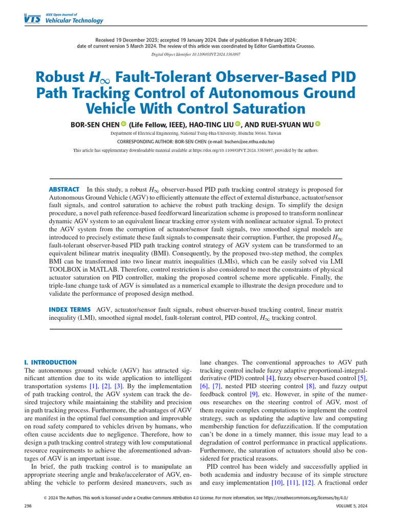 Robust H Infty Fault-Tolerant Observer-Based PID Path Tracking Control of Autonomous Ground ...
