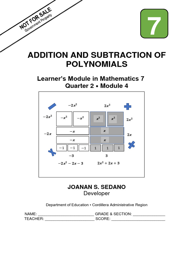 Math7 - Q2 - Module 4 - Addition-and-Subtraction-of-Polynomials - Joanan-S.-Sedano - FINAL | PDF ...