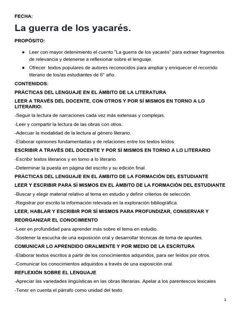 Secuencia La Guerra de Los Yacarés | PDF | Cuentos