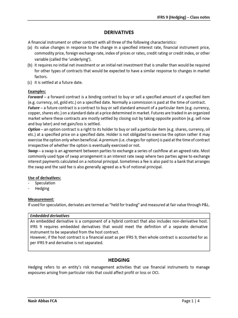 IFRS 9 (Hedging) - Class Notes | PDF | Derivative (Finance) | Option ...