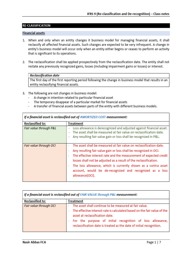 IFRS 9 (Re-Classification and De-Recognition) - Class Notes | PDF ...