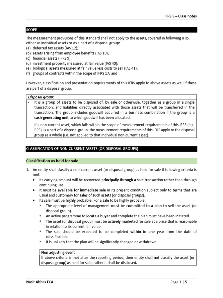 IFRS 5 - Class Notes | PDF | Fair Value | Income Statement