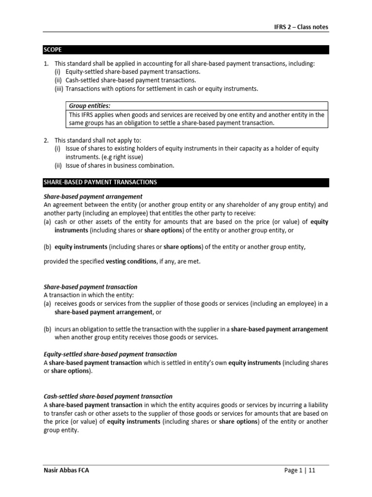 IFRS 2 - Class Notes | PDF | Fair Value | Equity (Finance)