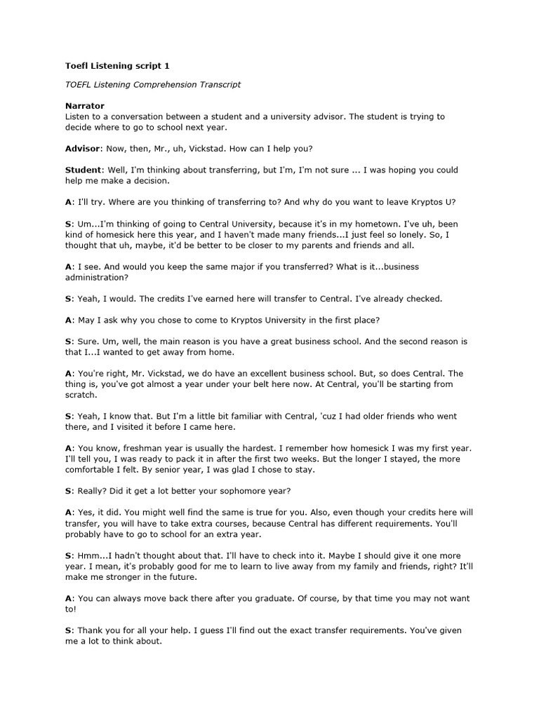 Toefl Listening Script 1 | PDF