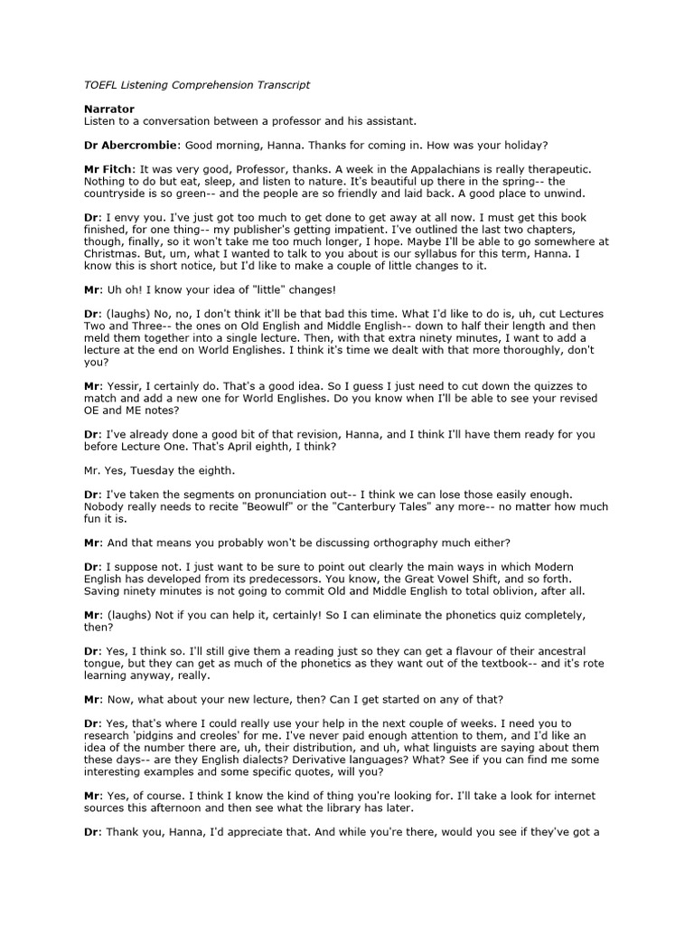 TOEFL Listening Script 3 | PDF | English Language | Phonetics