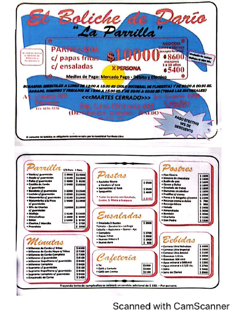 Menú El Boliche de Darío 22 ene 2024 2 | PDF