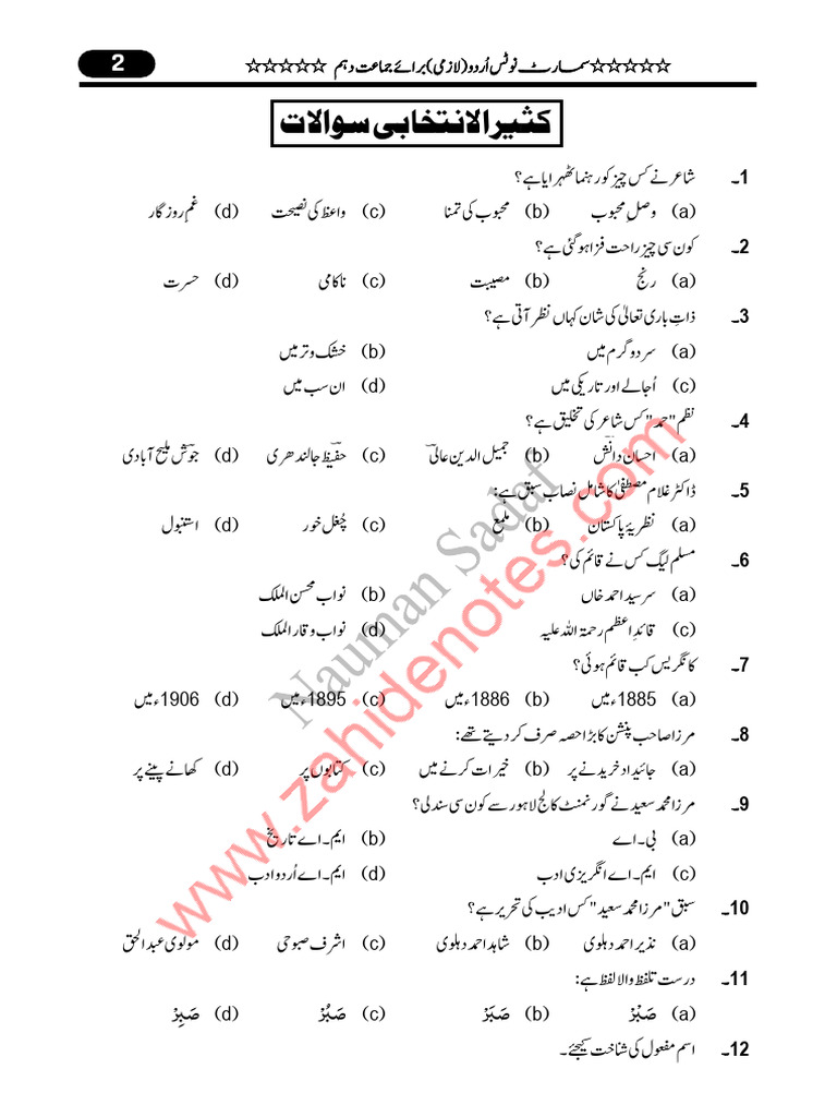 Urdu Mcqs Solved | PDF