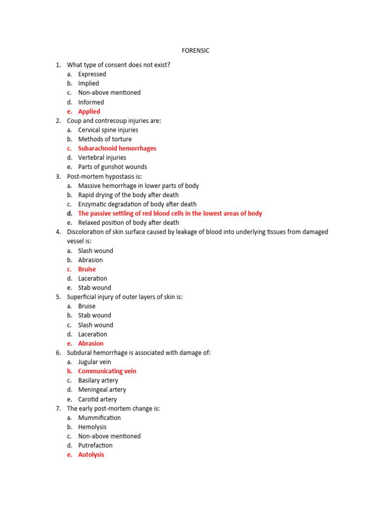 Forensic medicine Exam | PDF | Hypothermia | Autopsy