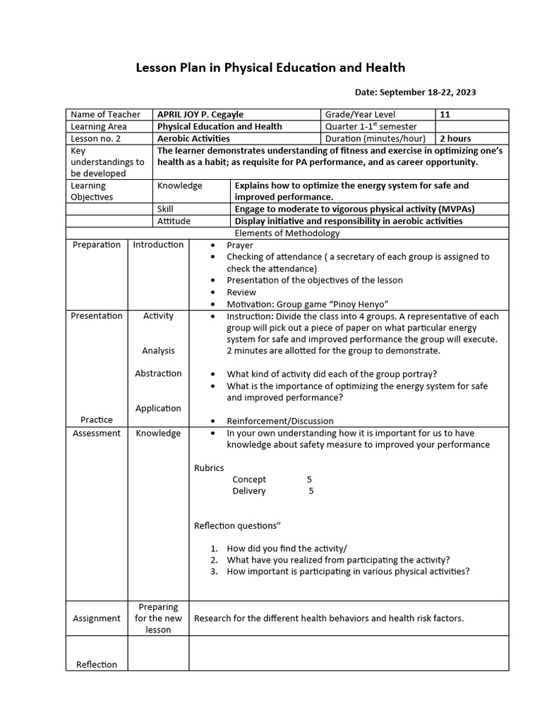 LP_4 | PDF | Physical Education | Learning