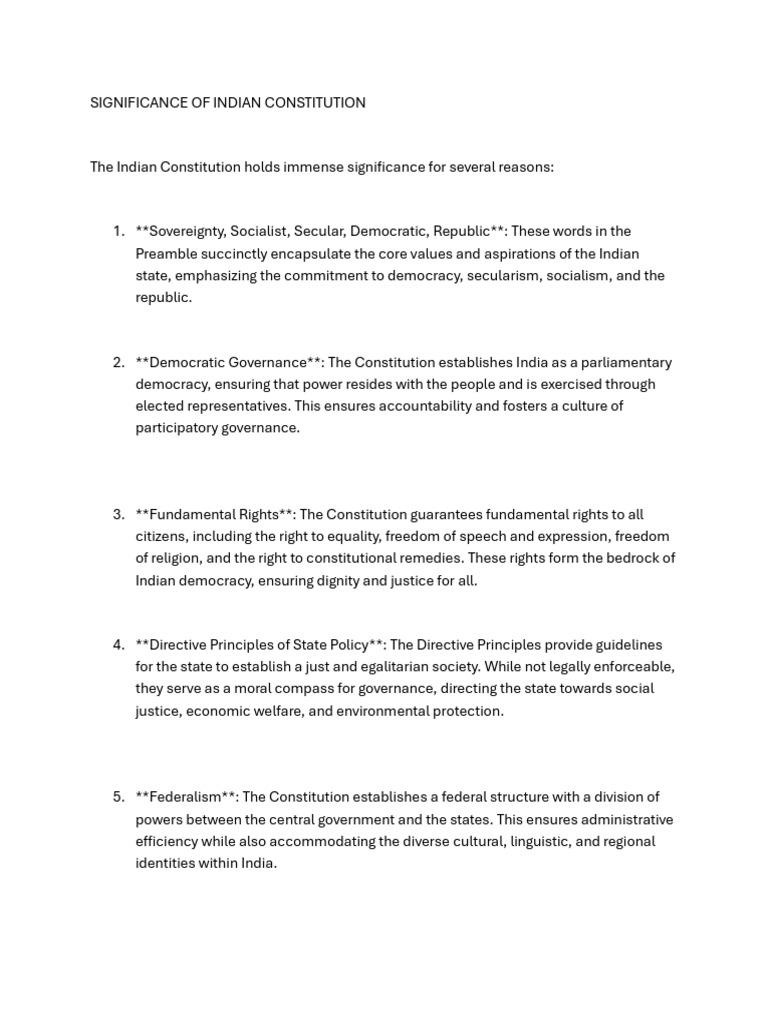 SIGNIFICANCE OF INDIAN CONSTITUTION | PDF | Constitution | Secularism