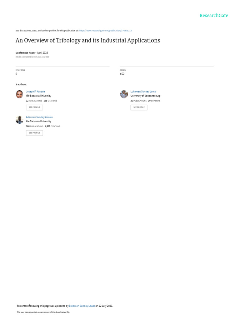 An Overview of Tribology and Its Industrial Applications | PDF | Wear ...