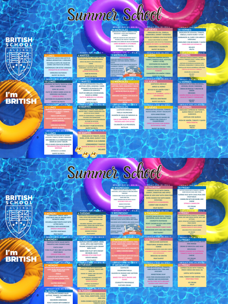 Menú Summer School 23 | PDF | ensalada | Sopa