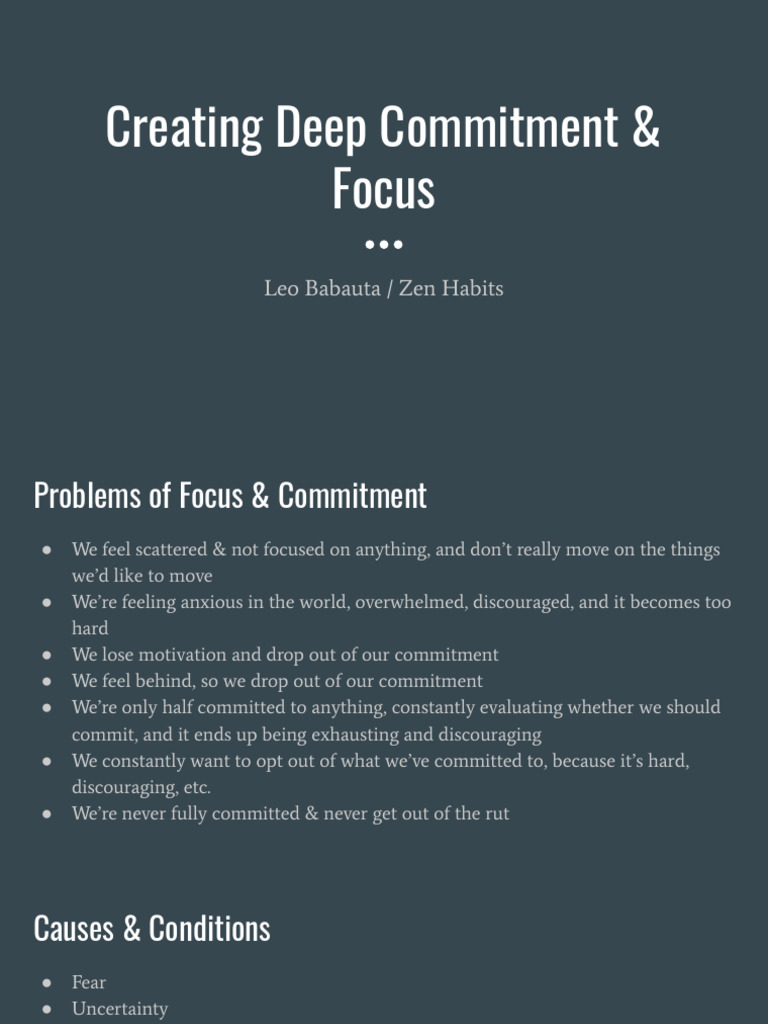Leo Babauta Zenhabits Creating Deep Commitment+Focus | PDF | Fear | Anxiety