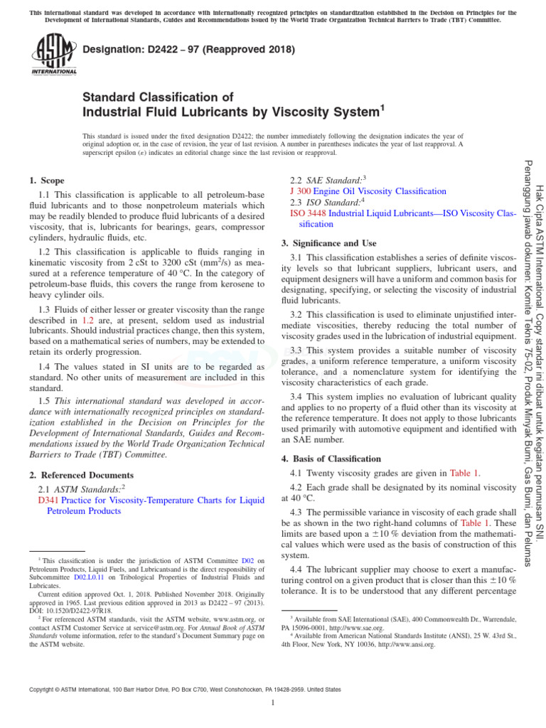 Standard Classification of Industrial Fluid Lubricants by Viscosity ...