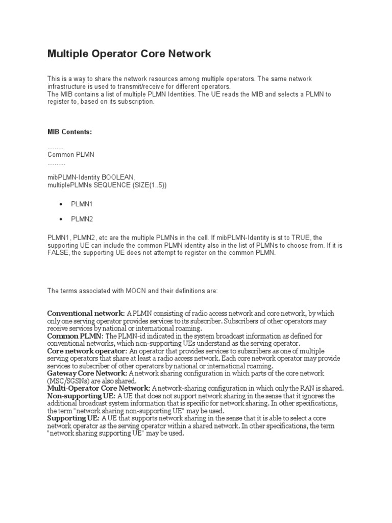 Multiple Operator Core Network | PDF | High Speed Packet Access | Voice ...