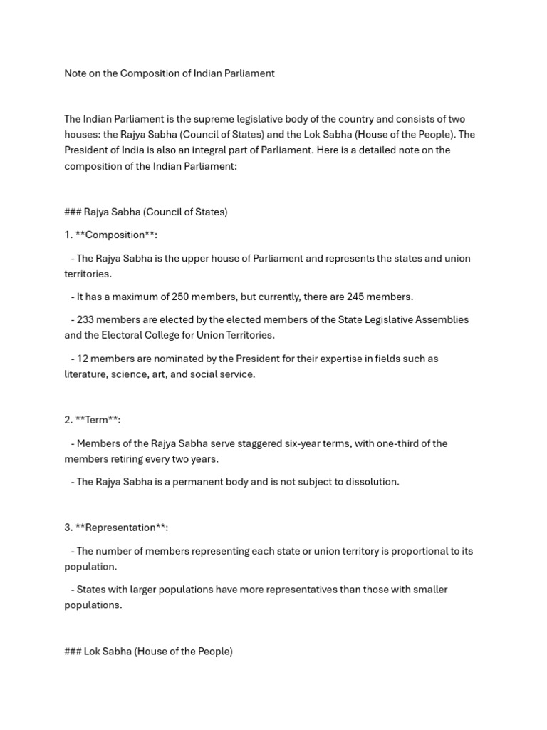 Composition of Indian Parliament | PDF | Political Science | Justice