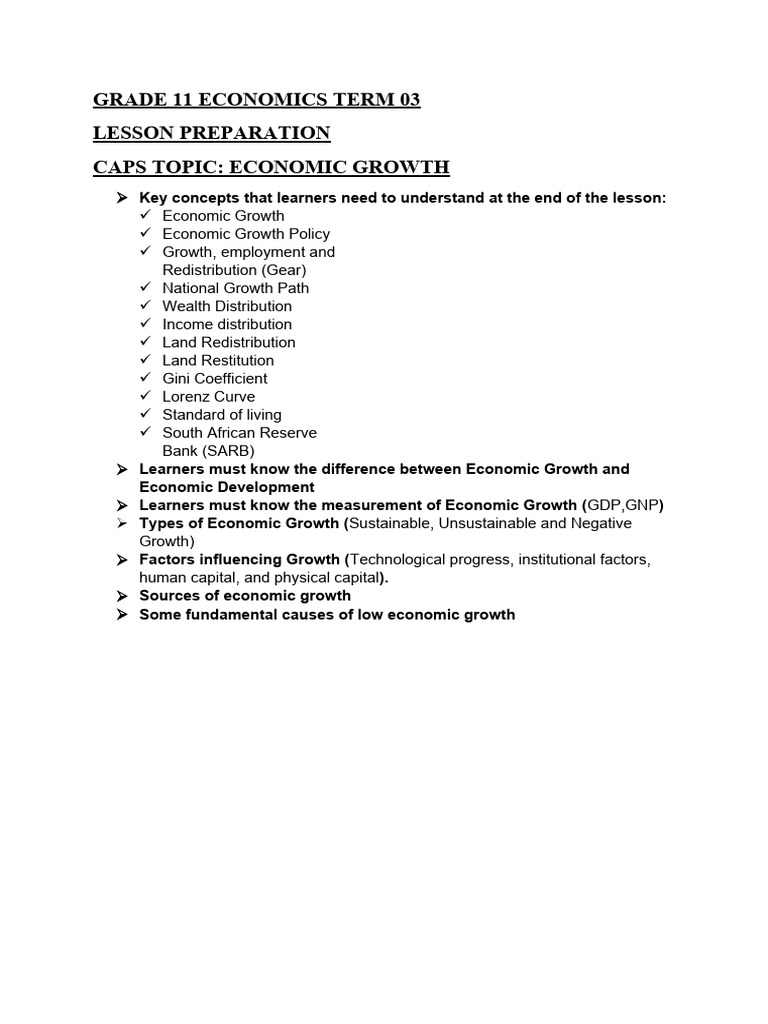 Grade 11 Economics Term 03 | PDF | Economic Growth | Gross Domestic Product