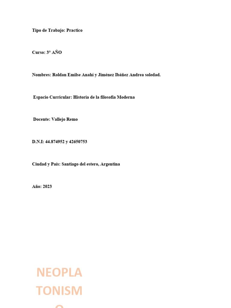 TP Los Neoplatonicos | PDF | neoplatonismo | Platón