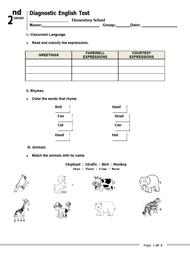 2nd Grade Diagnostic Test | PDF | Linguistics