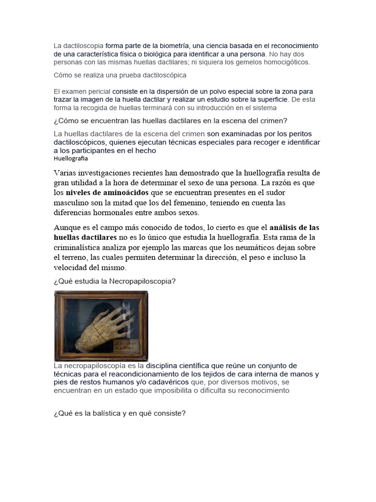 Dactiloscopia y su Aplicación Forense | PDF | Balística | Huella dactilar