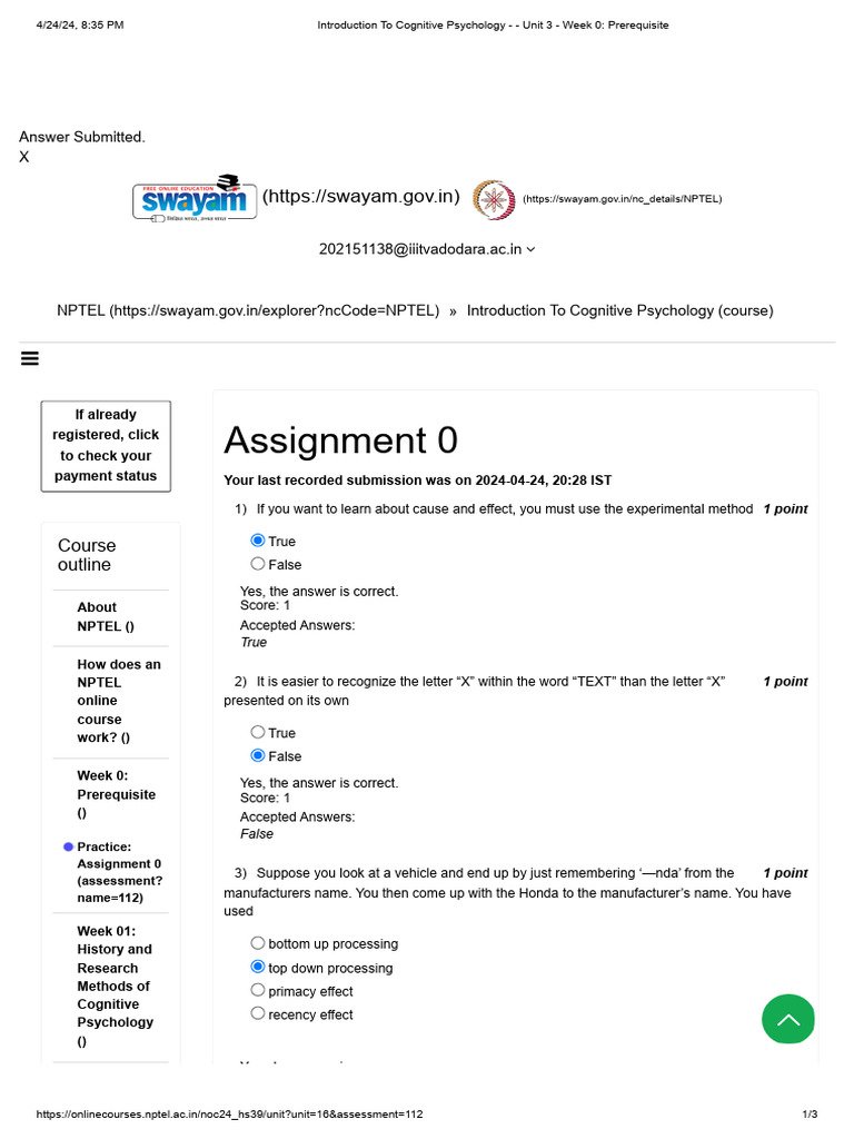 NPTEL Cognitive Psychology 2024 | PDF | Cognition | Memory