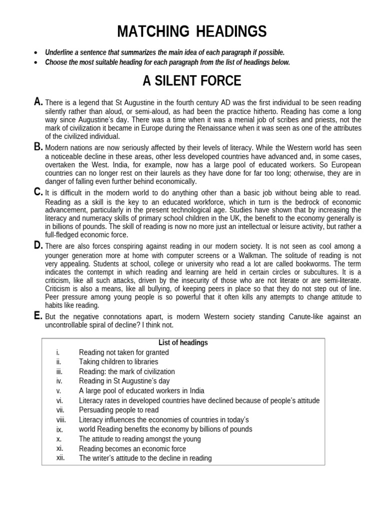 (Reading) Matching Headings 2 | PDF | Intelligence | Concept