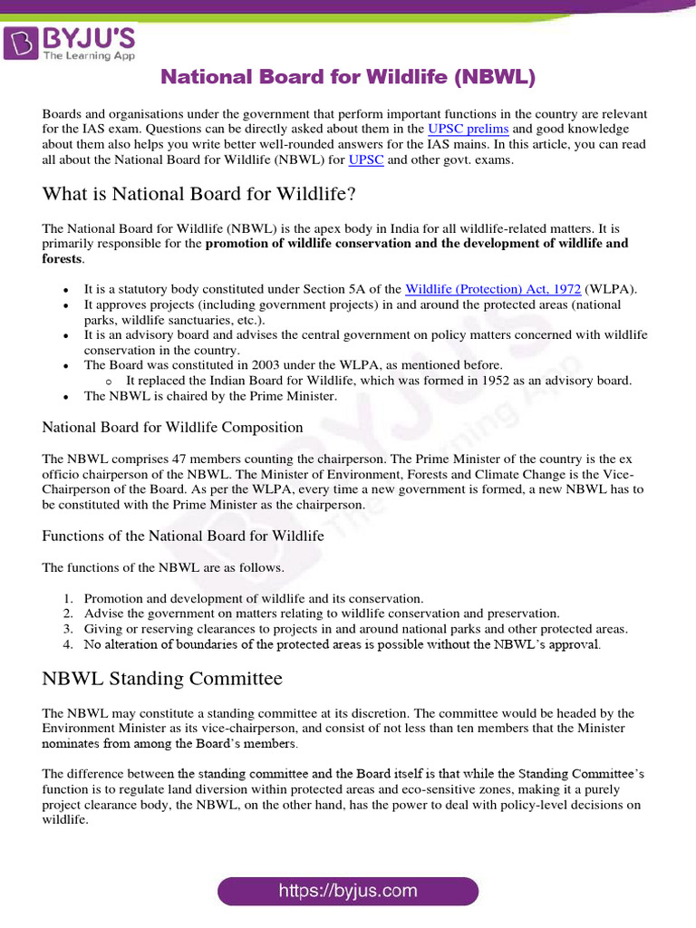 National Board For Wildlife | PDF | Protected Area | Committee