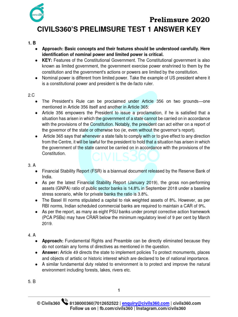 Prelimsure 2020 Answer Key Overview | PDF | Parliament Of Pakistan ...