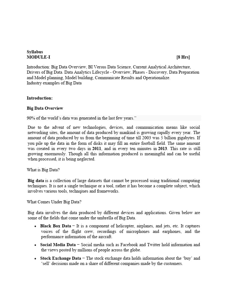 Bigdata mod-1 | Download Free PDF | Big Data | Analytics