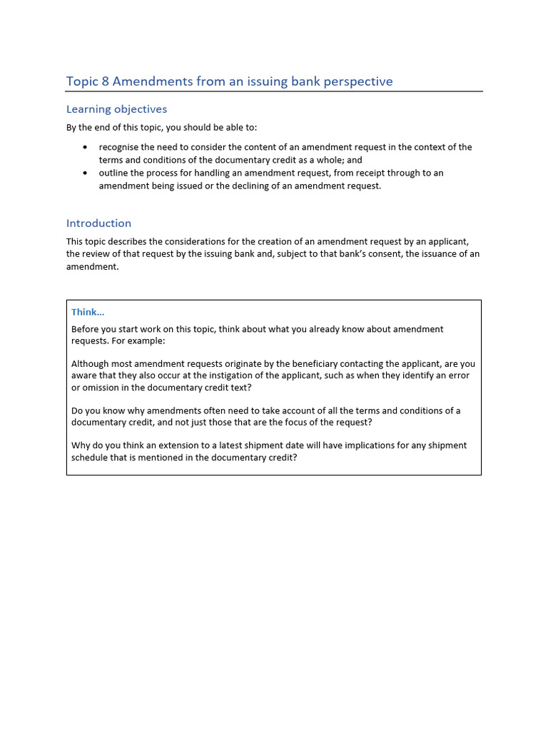 Issuing Bank's Guide to Amendment Requests | PDF | Banks | Signature