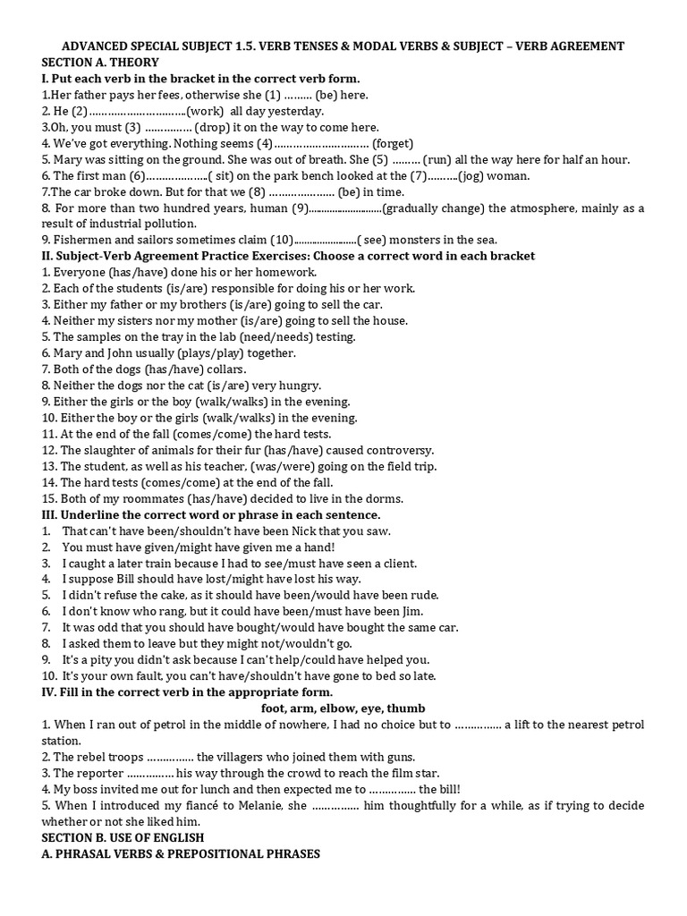 Advanced Special Subject 1.5 | PDF | Verb