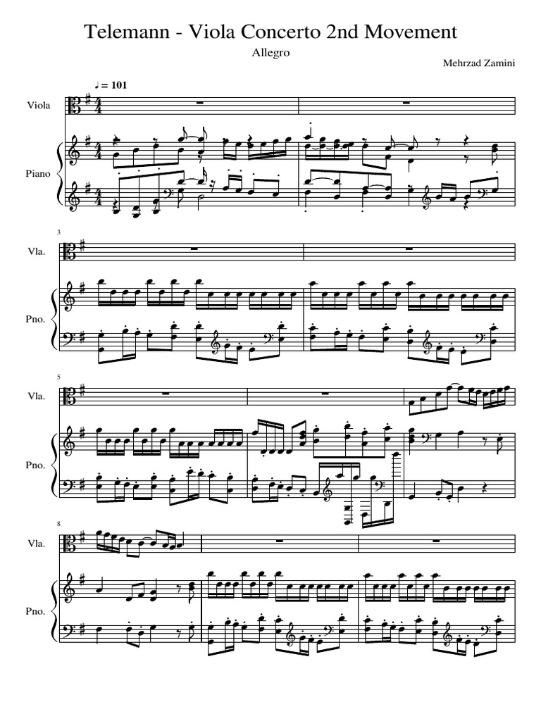 Telemann - Viola Concerto 2nd Movement | PDF | Compositions For ...