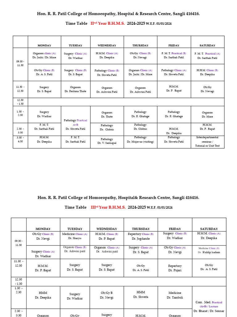 New Time Table | PDF | Public Services | Health Care