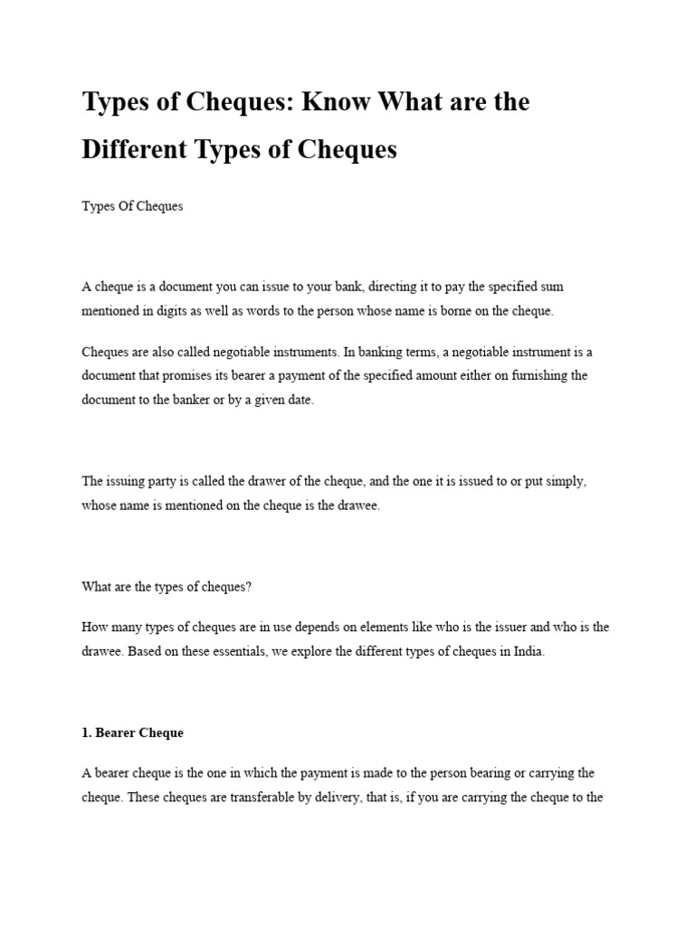 Types of Cheques | PDF | Cheque | Payments