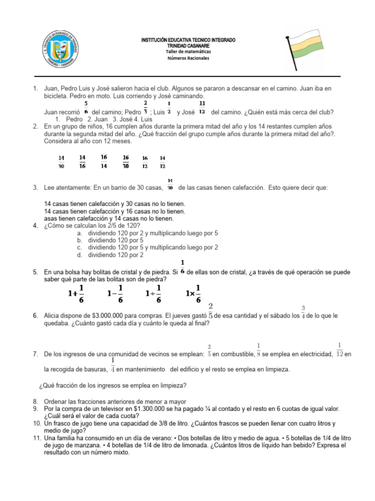 Taller de Matematicas Grado Septimo | PDF | Número racional