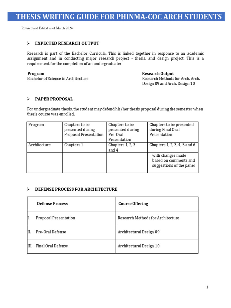REVISED COC Thesis Writing Guide For ARCH Students 5 | PDF | Thesis ...