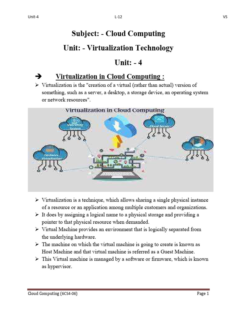 Subject: - Cloud Computing Unit: - Virtualization Technology Unit: - 4 | PDF | Virtualization ...