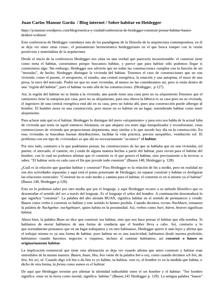 Habitar y construir en Heidegger | PDF | Martin Heidegger | Esencia