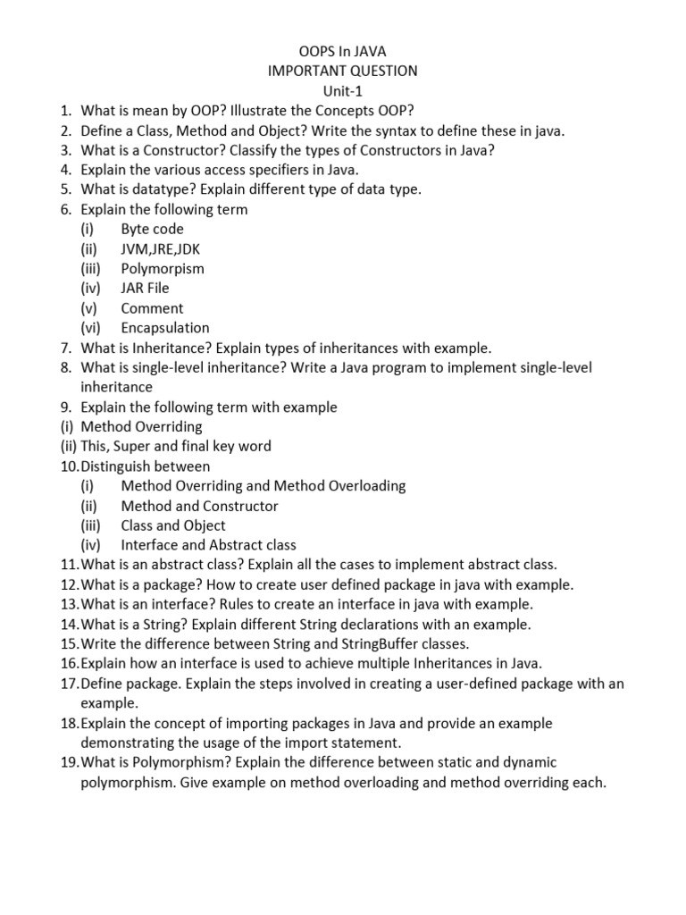 Oops Important Question Pdf Method Computer Programming Class Computer Programming