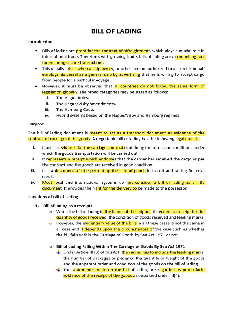 Bill of Lading | PDF | Bill Of Lading | Cargo