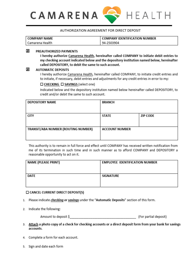 Direct Deposit Form | PDF