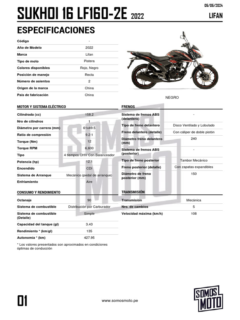 Sukhoi 16 lf160 2e 2022 - Lifan - Negro 05 05 2024 | PDF | Motocicleta ...
